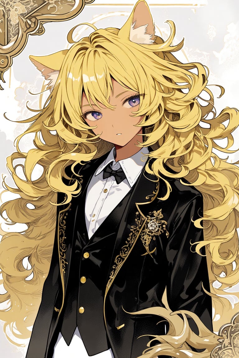 Hair is yellow, male with long | image created by 久遠 | Tensor.Art