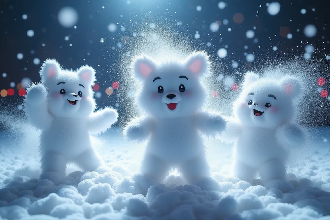 three playful characters, Snow | image created by OléaSTeR | Tensor.Art