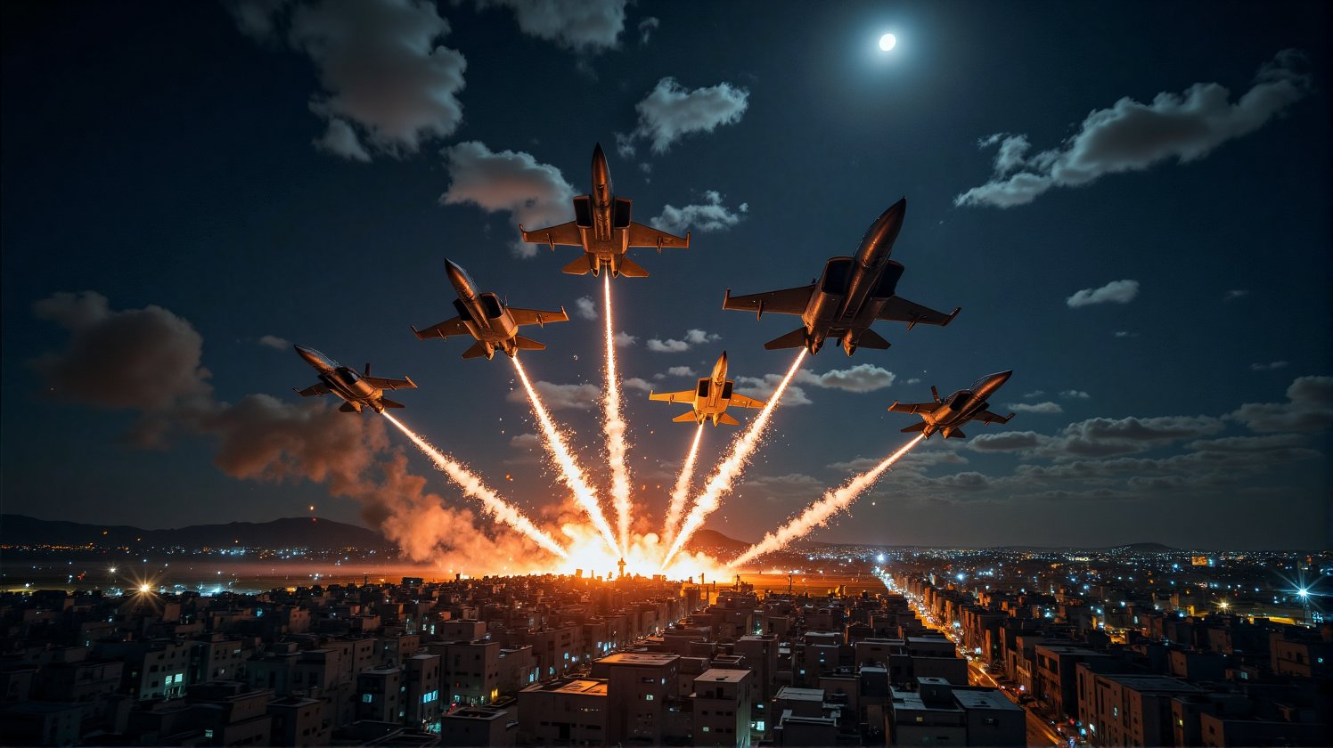At night, a squadron of fighte | image created by user ...