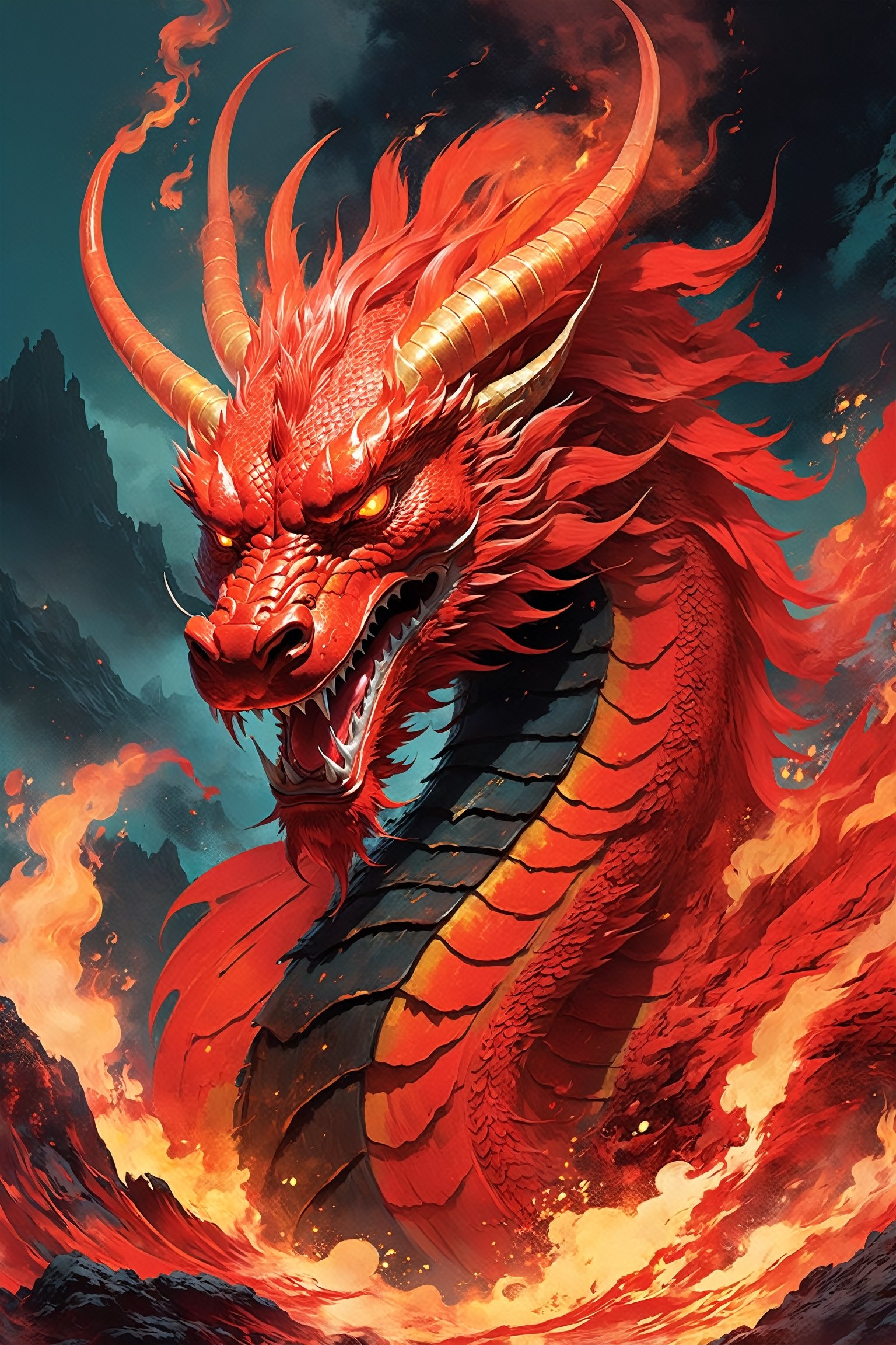 Beautiful Red Chinese Dragon Art