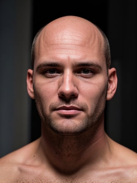 closeup portrait photo of bald | image created by | Tensor.Art