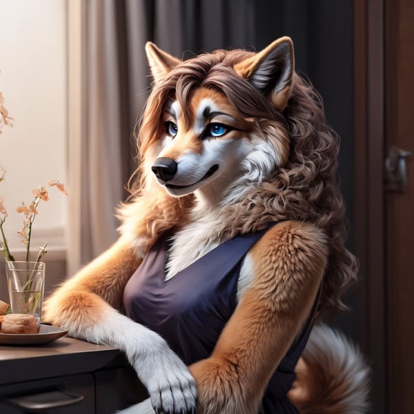 female anthro canine | image created by | Tensor.Art