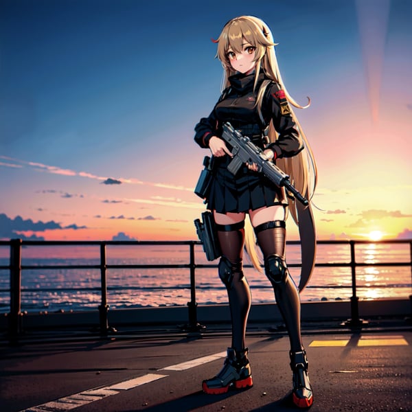 anime girl with a gun and back | image created by | Tensor.Art