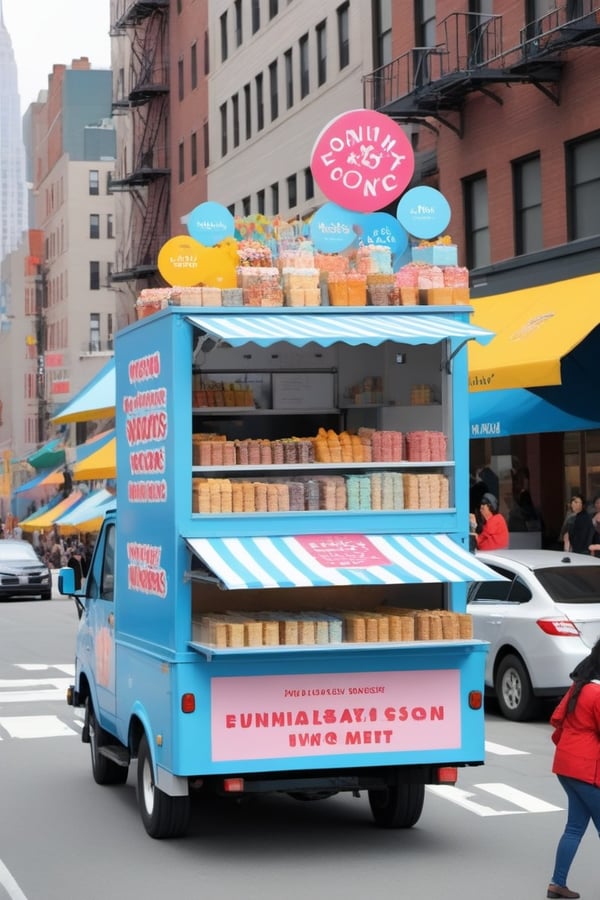 street sweets truck on street | image created by | Tensor.Art
