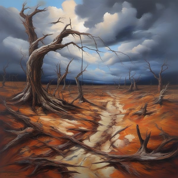 devastated landscape - oil pai | image created by | Tensor.Art