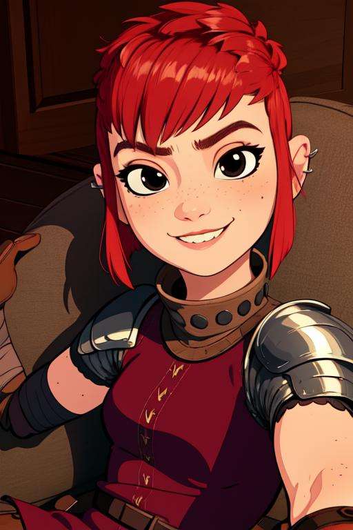 Nimona, black eyes, upper body | image created by | Tensor.Art