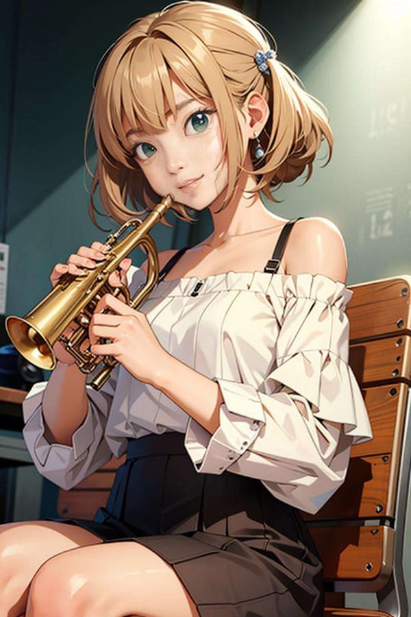 1girl, playing trumpet, trumpe | image created by | Tensor.Art