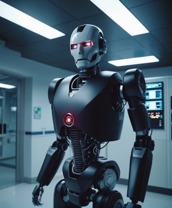 An evil robot with it’s backed | image created by | Tensor.Art