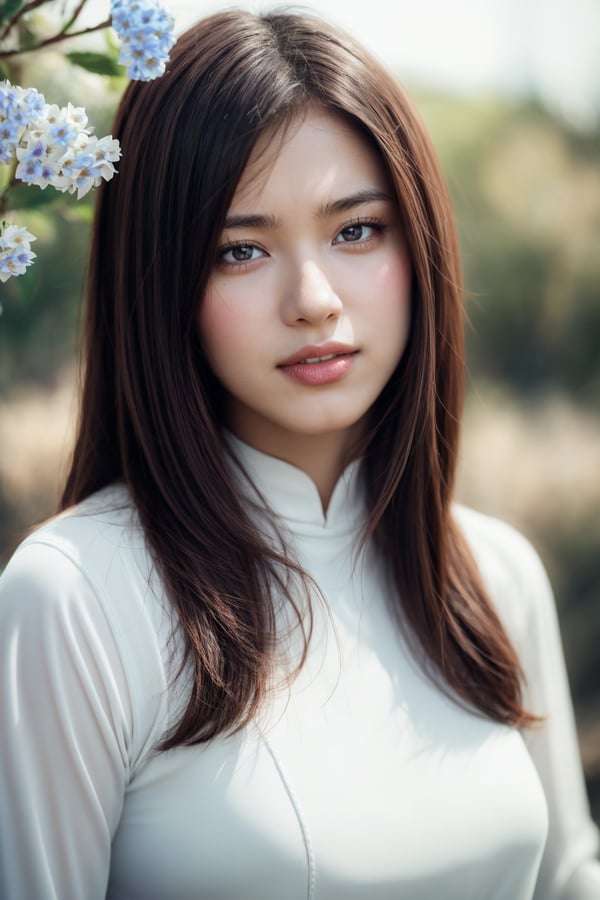 1girl, aodai white, photo art, | image created by | Tensor.Art