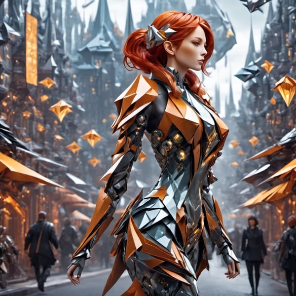 (a beautiful red hair cyborg | image created by | Tensor.Art