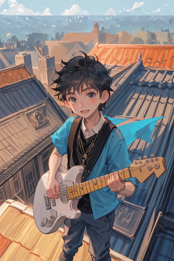 A handsome little boy with fan | image created by | Tensor.Art