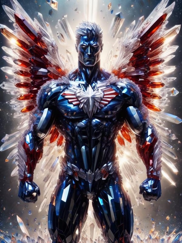 crystal superhero, sprad wings | image created by | Tensor.Art