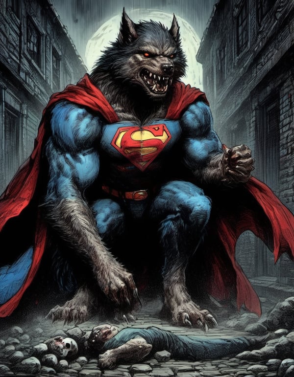 werewolf superman dark alley m | image created by | Tensor.Art