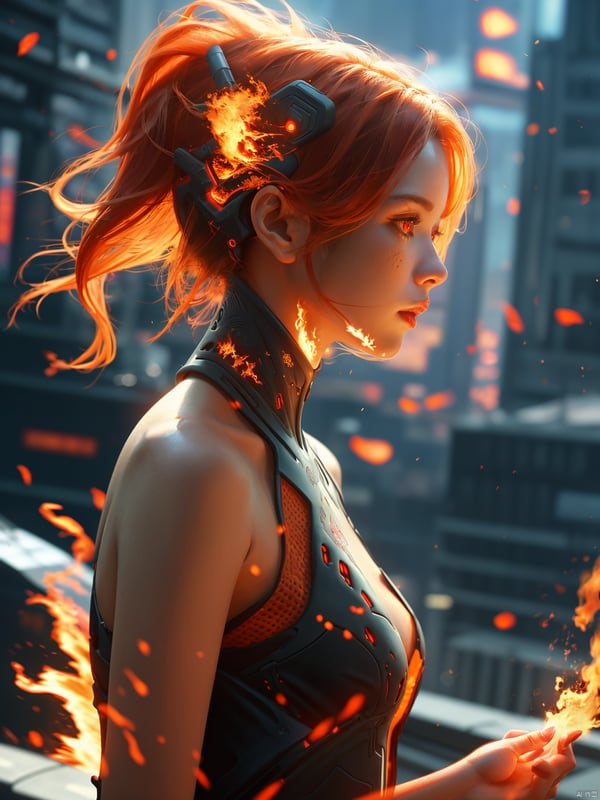 1girl, solo, fire, science fi | image created by | Tensor.Art