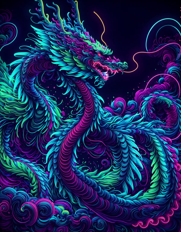 neon dragon, open mouth, (yell | image created by | Tensor.Art