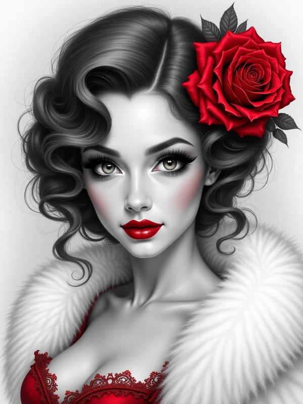 Retro Style,Black,White,Red Drawing | Tensor.Art | Tensor.Art