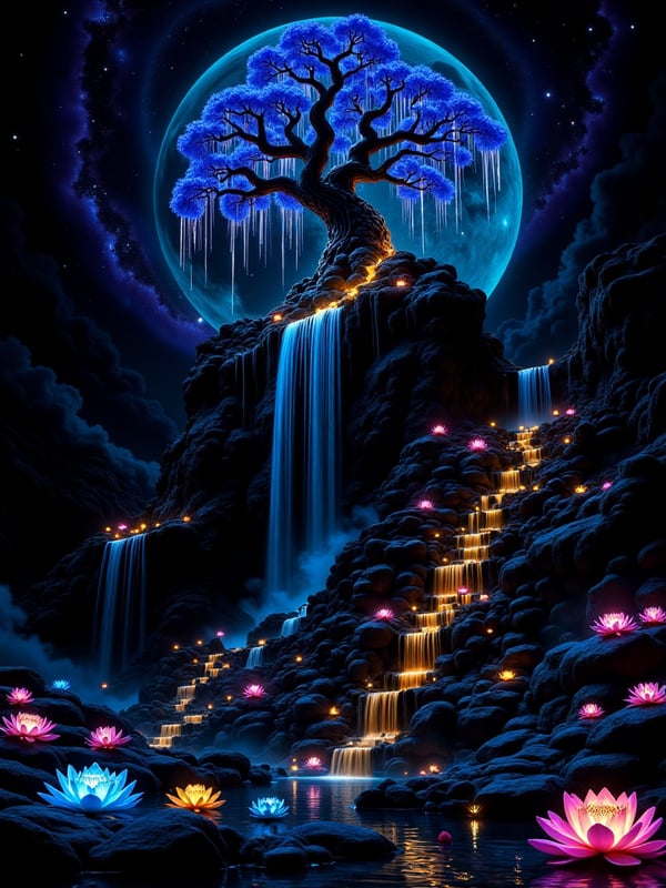 bioluminescent waterfall - 2025-05-21 04:15:13 | FLUX - LORA | Tensor.Art