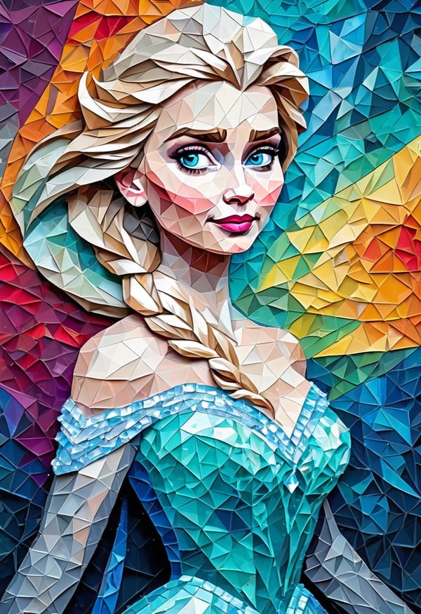 Low polygon, mosaic artwork. E | image created by NowhereManGo | Tensor.Art