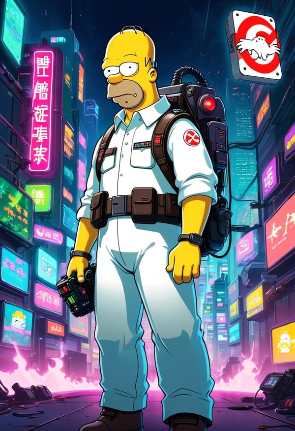 Ghostbuster Homer Simpson | image created by NowhereManGo | Tensor.Art