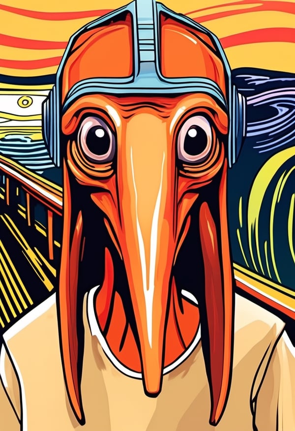 Jar Jar Binks doing the Scream | image created by NowhereManGo | Tensor.Art