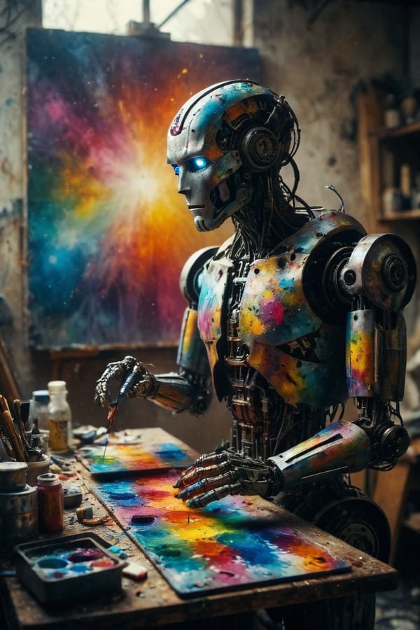 Imagine a mechanical artist, a | image created by Art spain | Tensor.Art