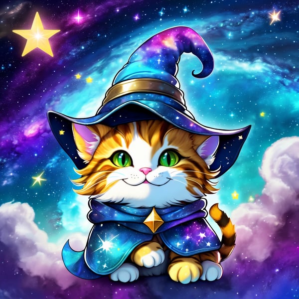 a cute cat, wizard hat, magica | image created by nocor1i8 | Tensor.Art