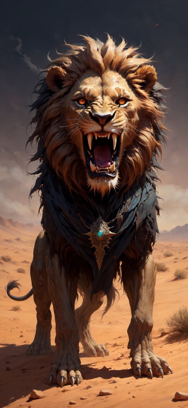 Furious zombie lion in desert | image created by CroBob | Tensor.Art