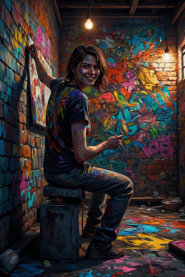 Girl in her Graffiti chamber | image created by miramura101 | Tensor.Art