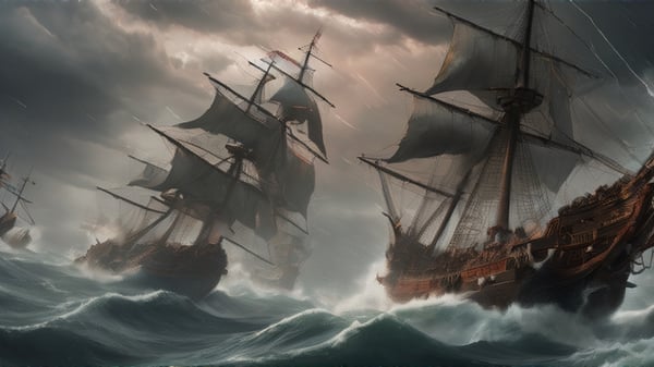 An epic fantasy naval battle d | image created by Ard | Tensor.Art