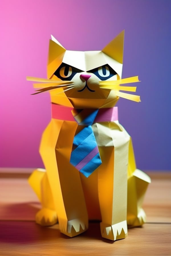 cat made of paper, cat with ti | image created by SDG | Tensor.Art