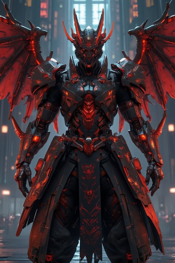 a red and black demon standing | image created by FuturEvoLab | Tensor.Art