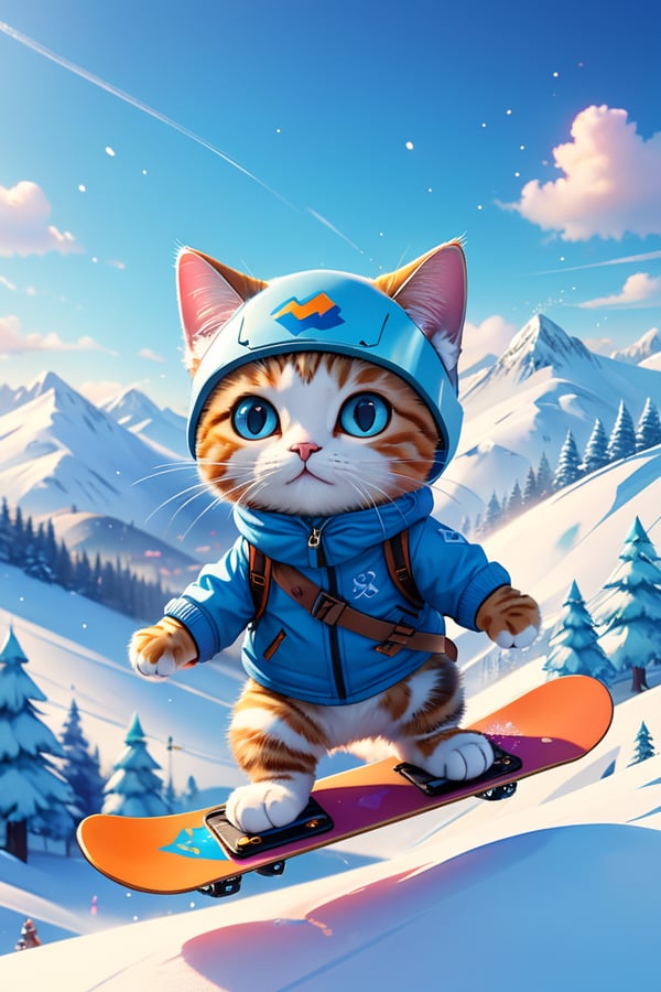 Cat and Snowboarding?2 | image created by Cowart | Tensor.Art