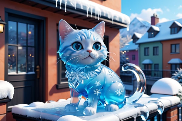 Cat and Ice Sculpture 2 | image created by Cowart | Tensor.Art