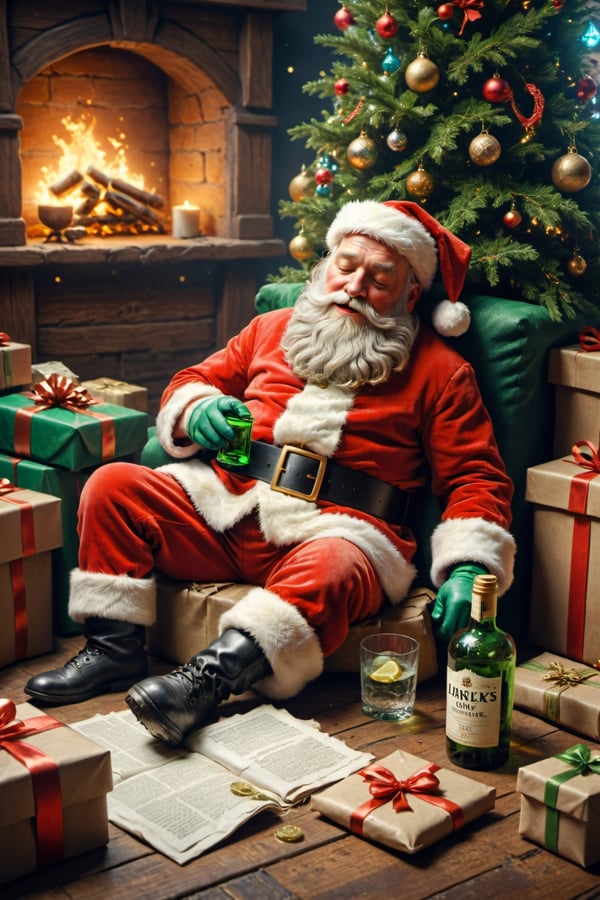 Santa's drunk a gin bottle in | image created by Fateline | Tensor.Art