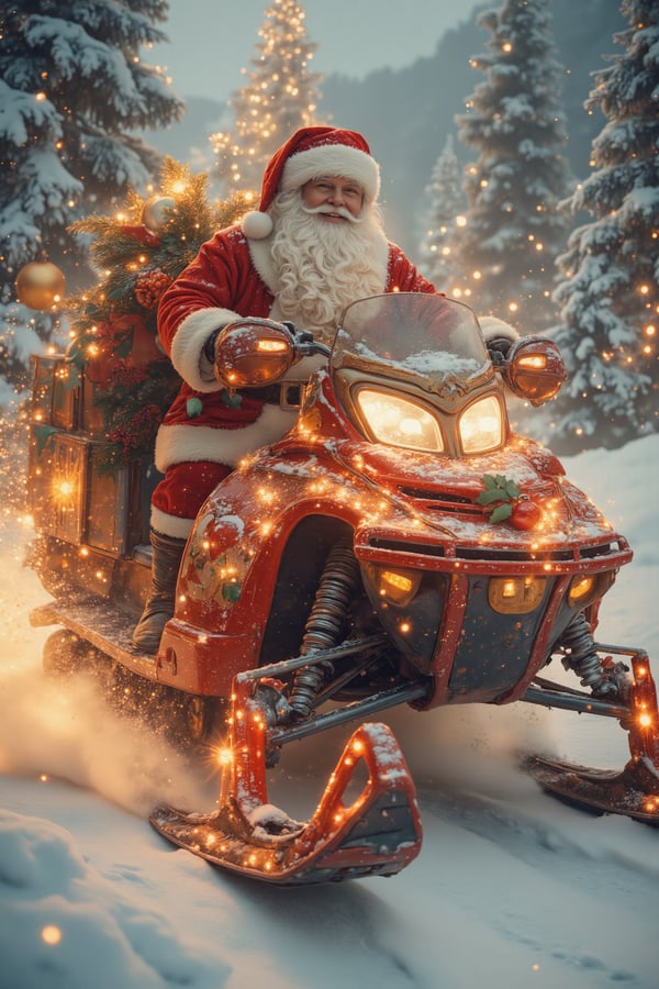 "Santa Claus riding a snowmobi | image created by Wiechutoja | Tensor.Art