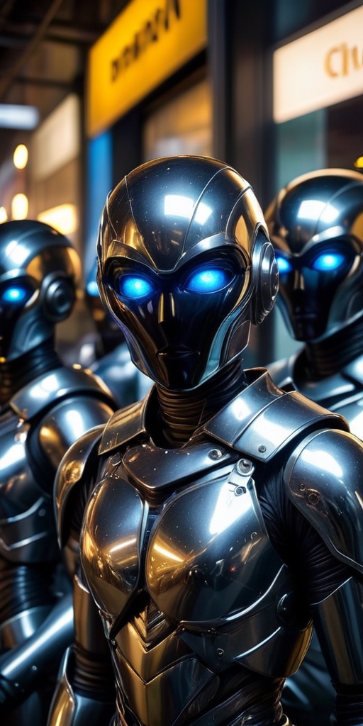 A group of humanoid figures, e | image created by Caption Master ...