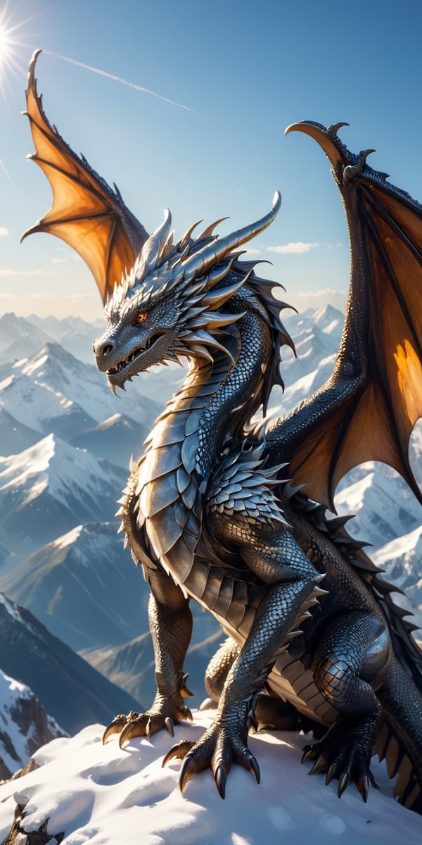 A regal dragon perched on a sn | image created by Caption Master ...
