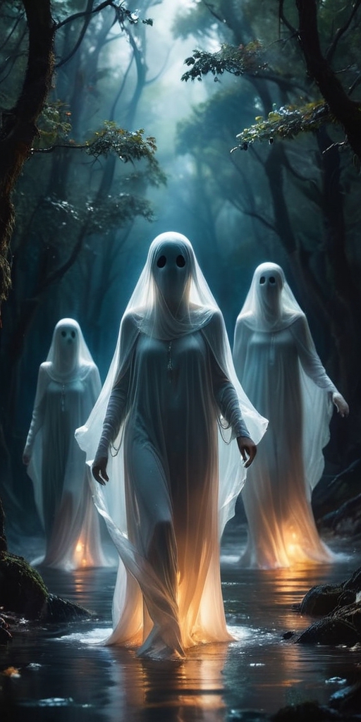 A group of ethereal, ghost-lik | image created by Caption Master ...