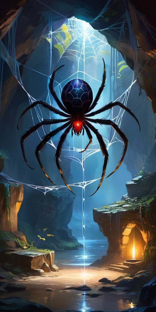 A gargantuan spider with a shi | image created by Caption Master ...