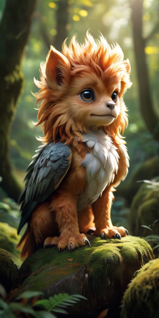 A fluffy baby griffin with ove | image created by Caption Master ...