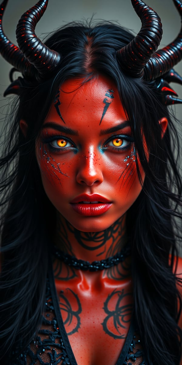 A demonic woman with crimson s | image created by Caption Master ...