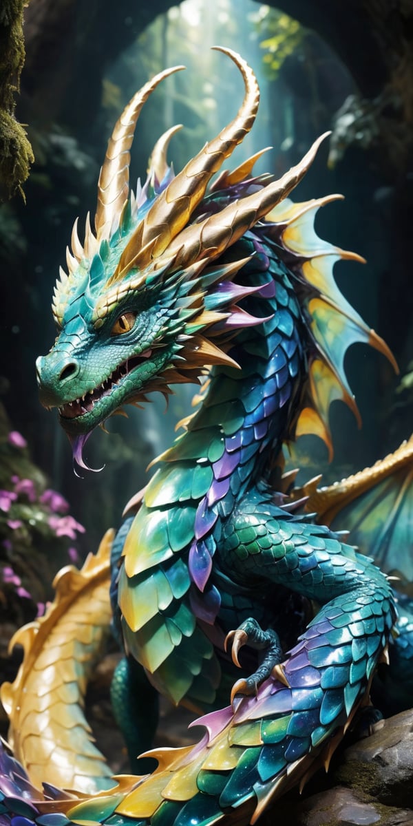 A serpentine dragon with iride | image created by Caption Master ...