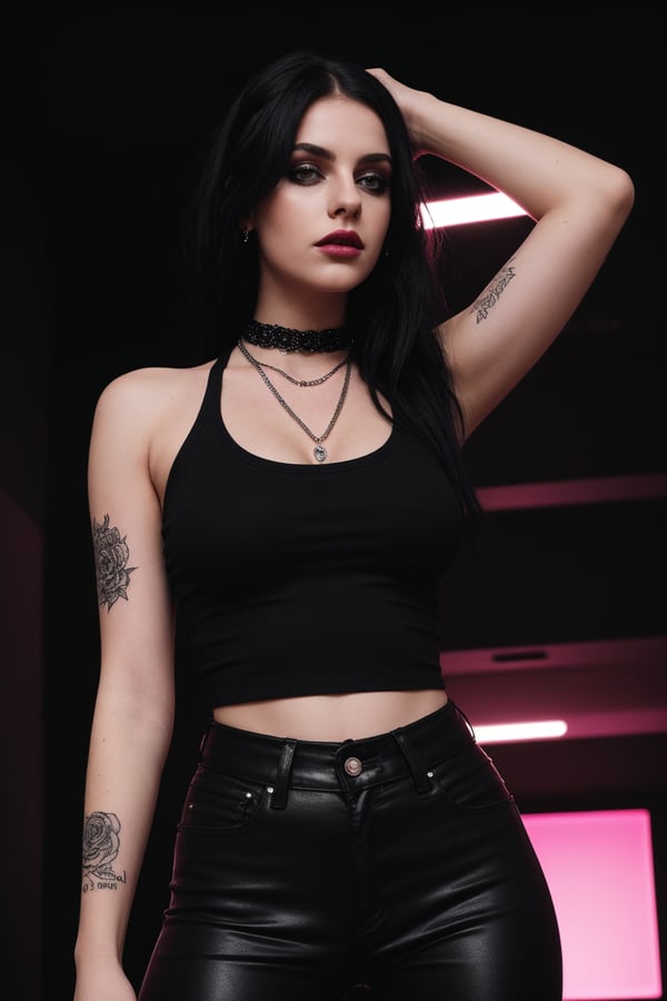 goth girl, bare shoulders, nar | image created by SKLTNC | Tensor.Art