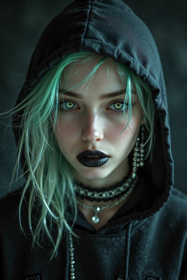 A moody young goth woman with | image created by SKLTNC | Tensor.Art