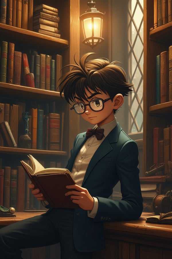 Detective Conan leaning agains | image created by Azwar Black Mask ...