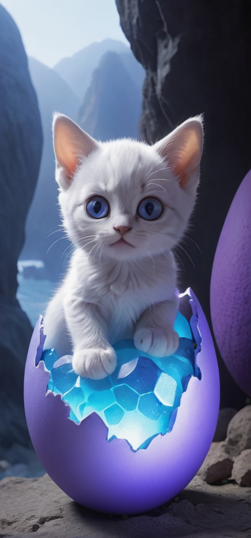 baby cat hatching out of a blu | image created by TokyoBeauty | Tensor.Art