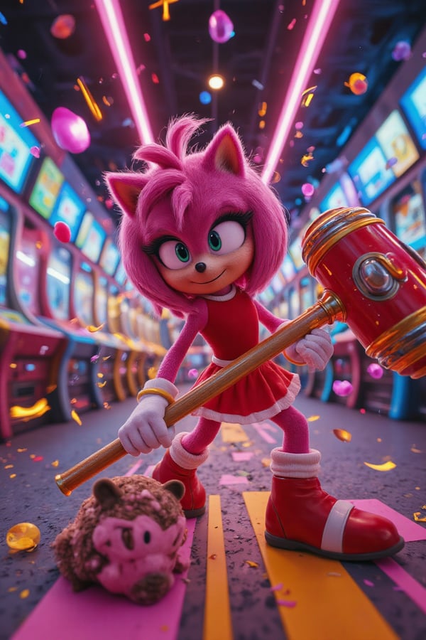 Amy Rose with her hammer | image created by Qraze | Tensor.Art