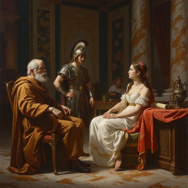 The Debate of Socrates and Asp | image created by Heeloris | Tensor.Art