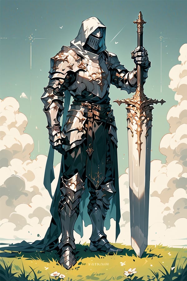 fantasy knight holding his swo | image created by Ezra | Tensor.Art
