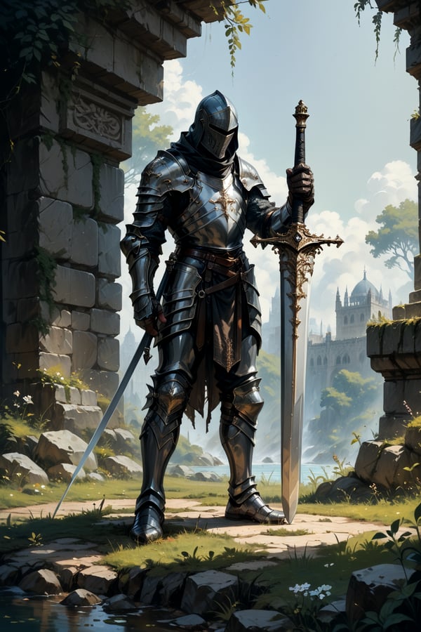 fantasy knight holding his swo | image created by Ezra | Tensor.Art
